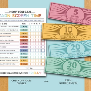 Screen Time Checklist Kids & Teens How to Earn Screen Time BUNDLE Plus ...