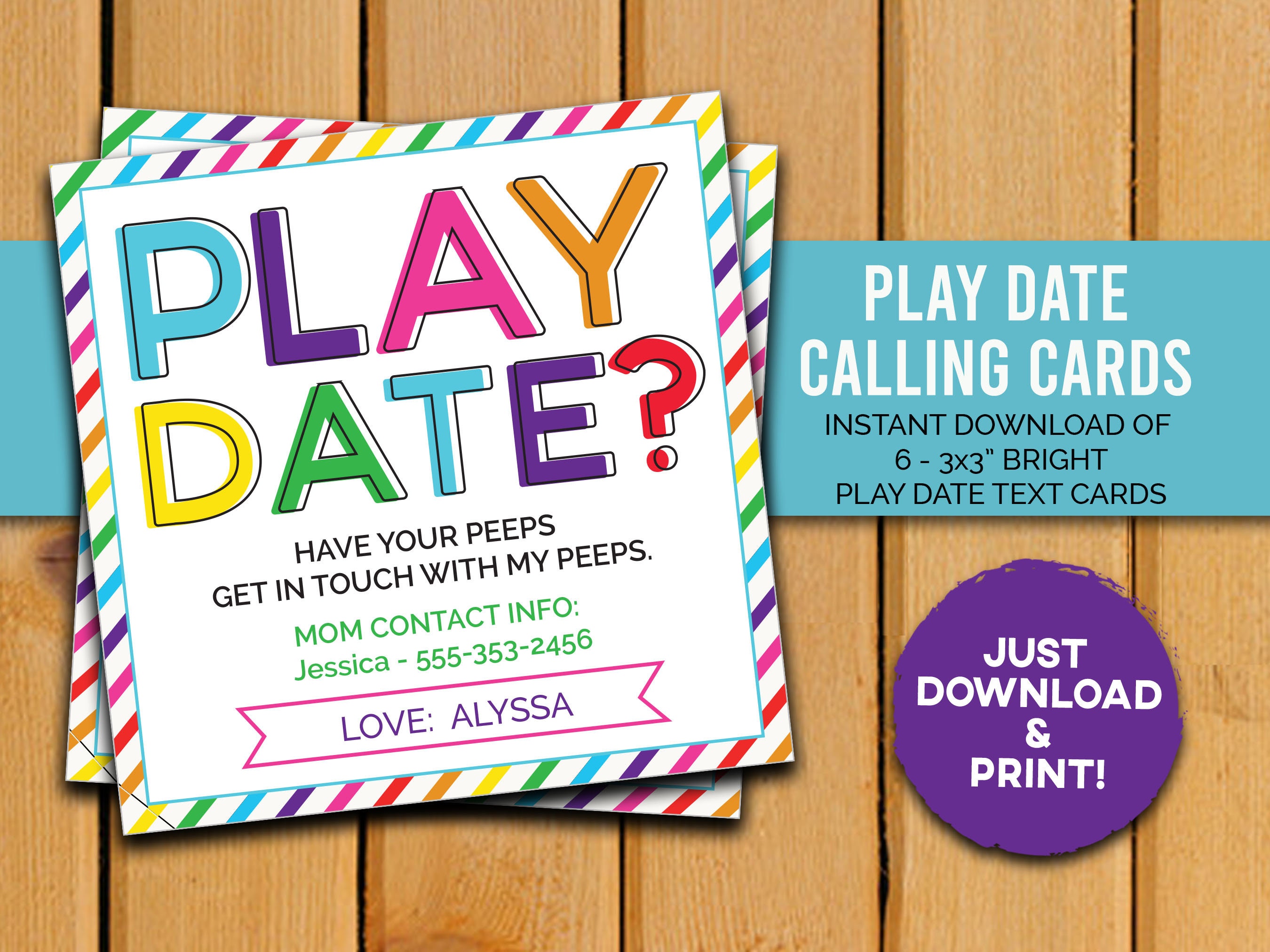 Kids Summer Play Date Cards, Kids Calling Cards, End of School Year ...