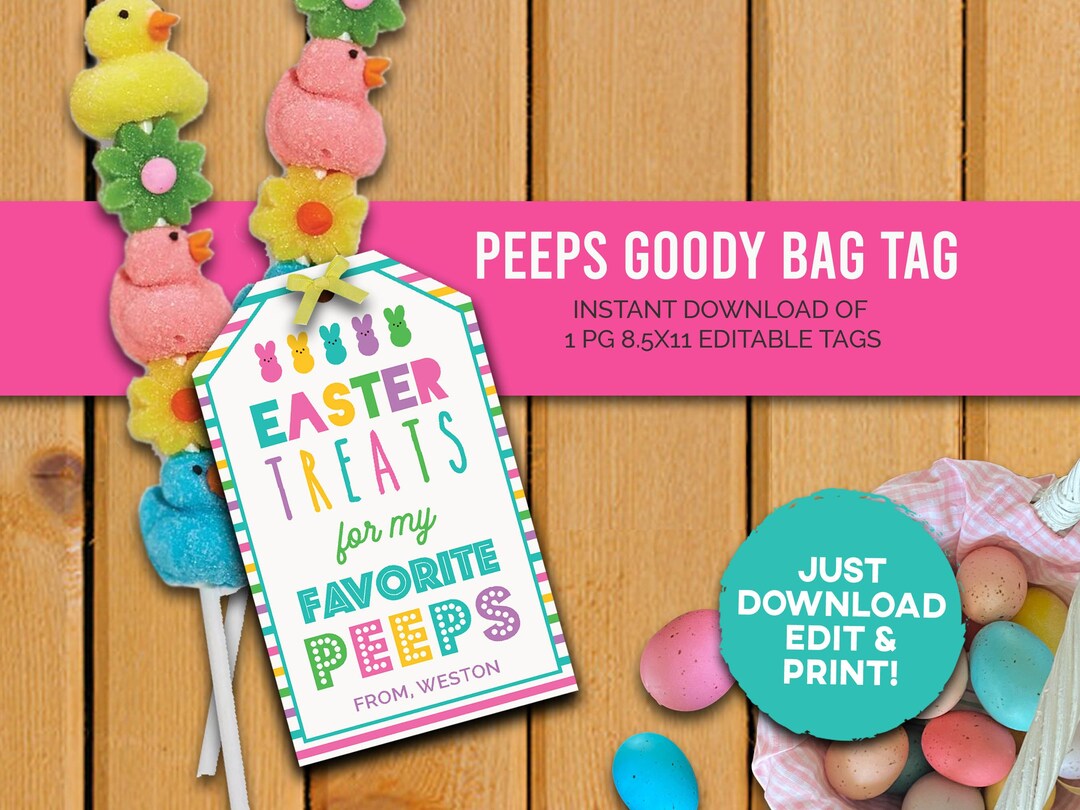 Easter Treats Goody Bag Tag - Class Treat Favor - Peeps & Candy ...