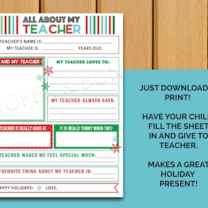 All About My Teacher - Holiday Edition - Teacher Questionnaire and ...