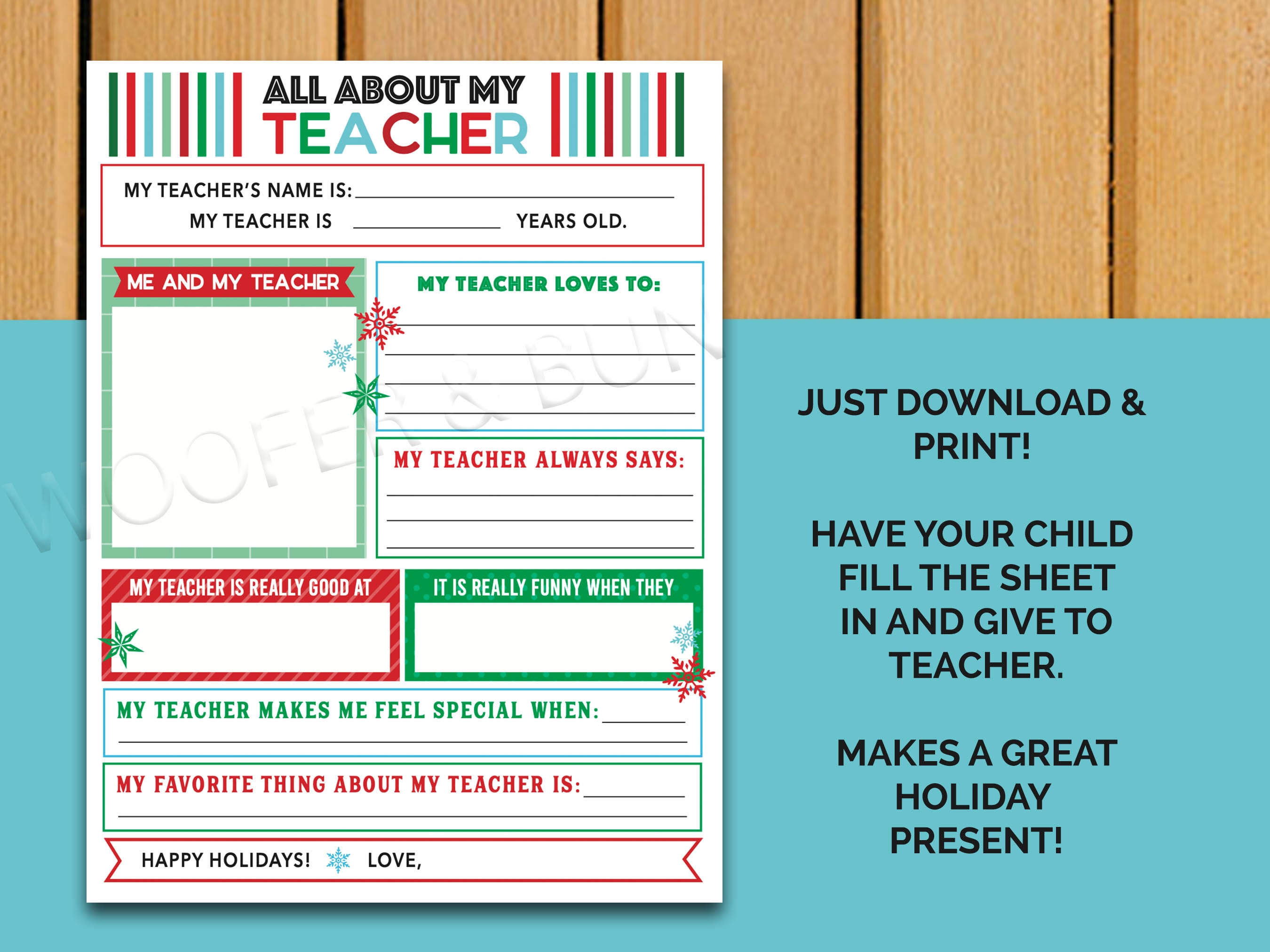 All About My Teacher - Holiday Edition - Teacher Questionnaire and ...