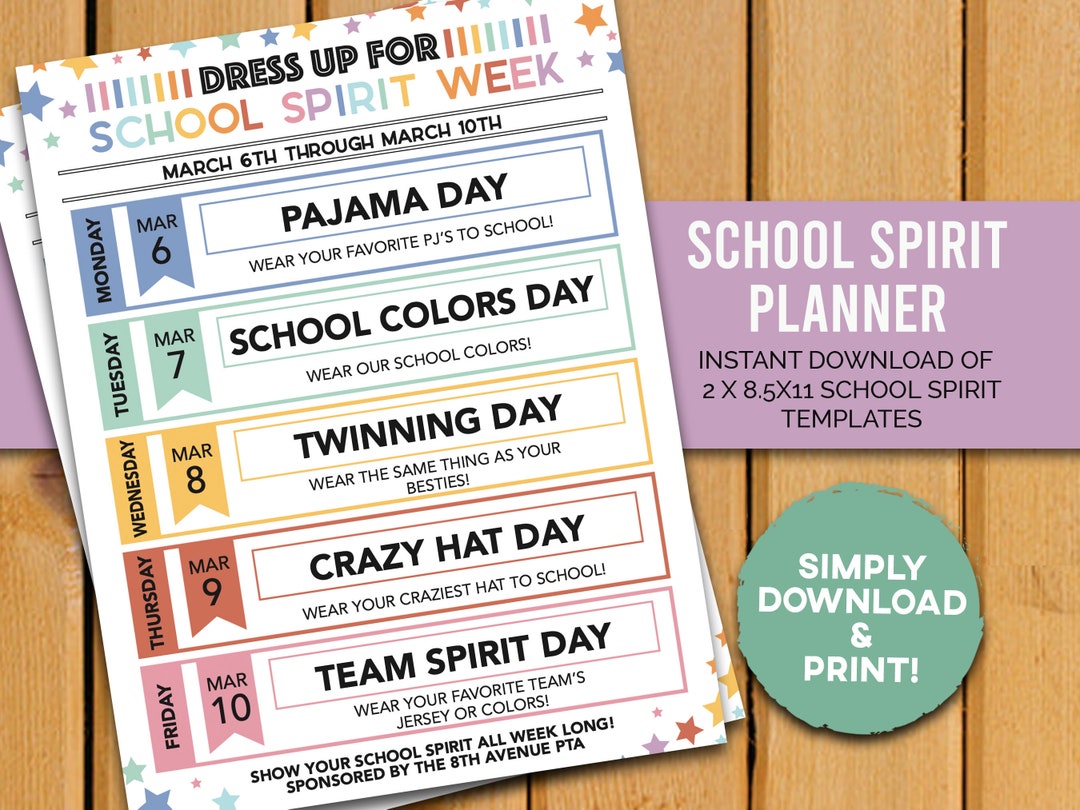 School Spirit Planner & Template 8.5x11 Elementary Teacher PTA PTO ...