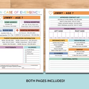 Kids Emergency Information Sheet | Emergency Printable | ICE Printable ...
