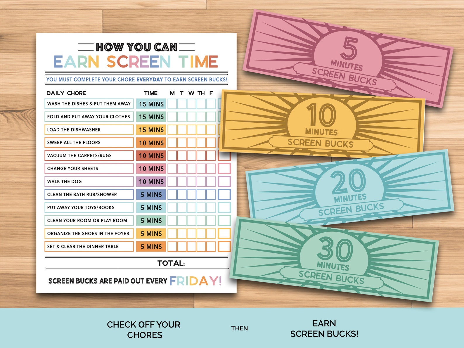 Screen Time Checklist - Kids & Teens - How to Earn Screen Time BUNDLE ...