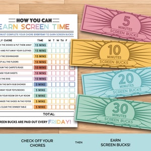Screen Time Checklist - Kids & Teens - How to Earn Screen Time BUNDLE ...