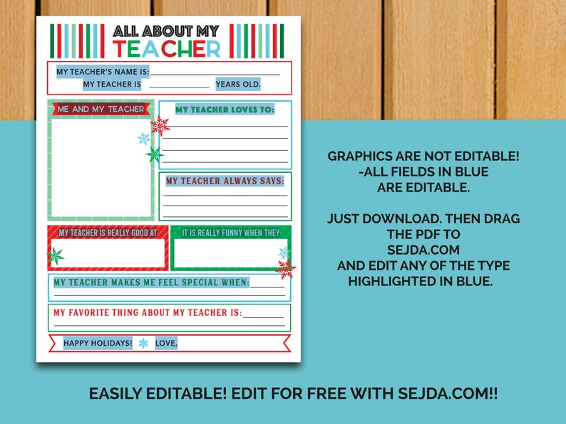 All About My Teacher - Holiday Edition - Teacher Questionnaire and ...
