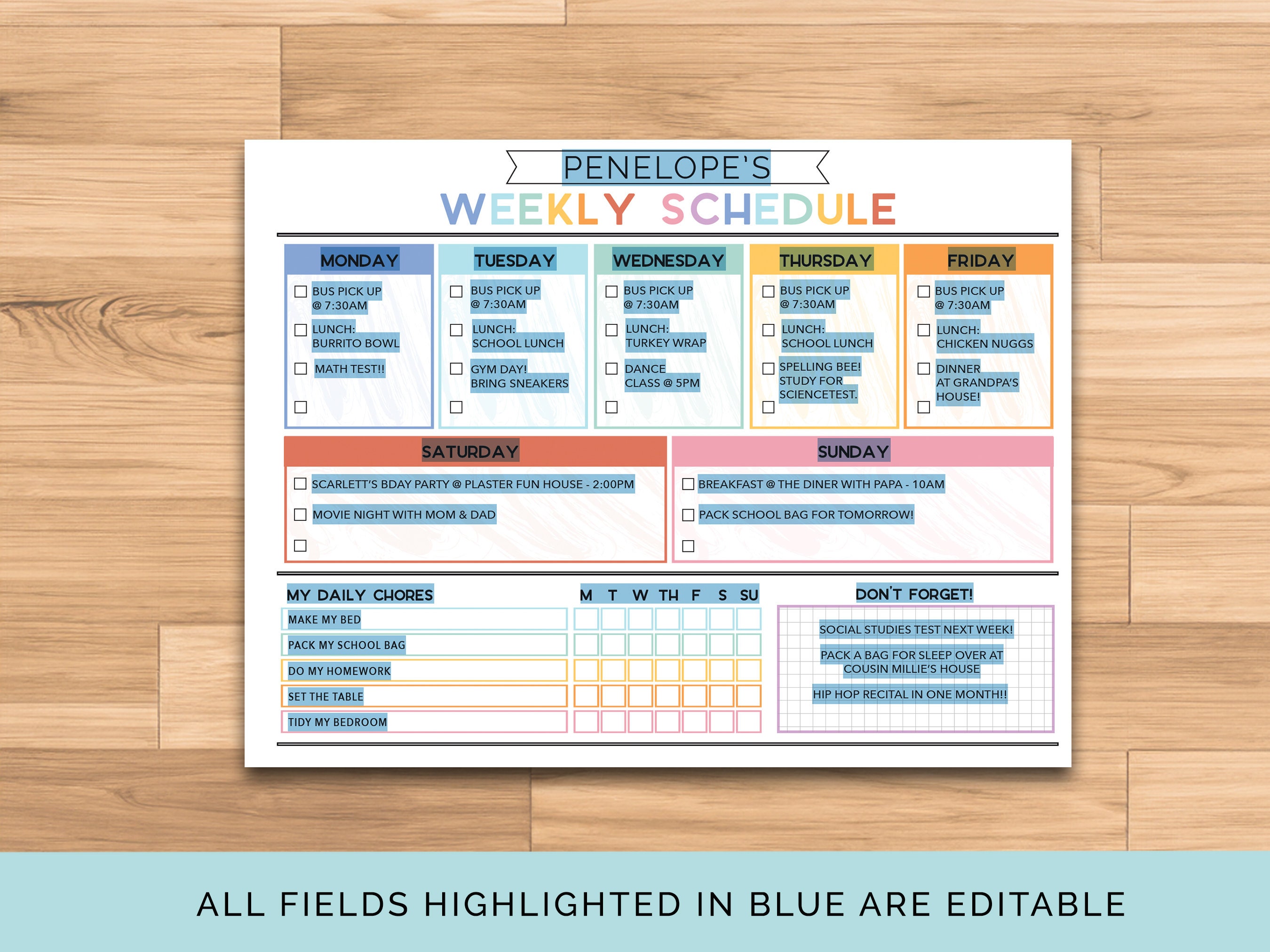 Kid's Weekly Schedule | Teen Schedule| Activity Planner | 8.5x11 ...