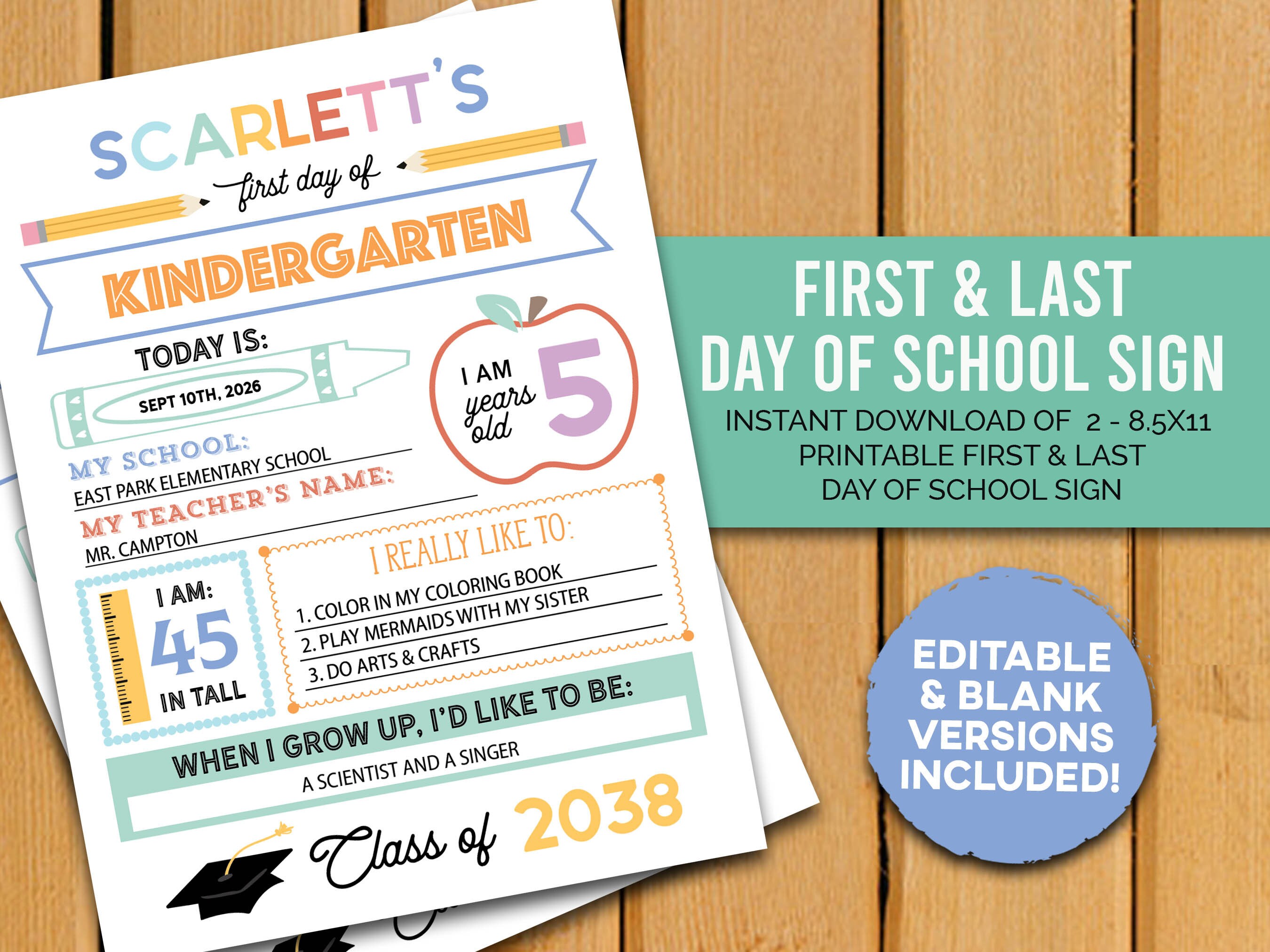 First & Last Day School Sign - PRINTABLE - 8.5x11 Sign for Kids ...