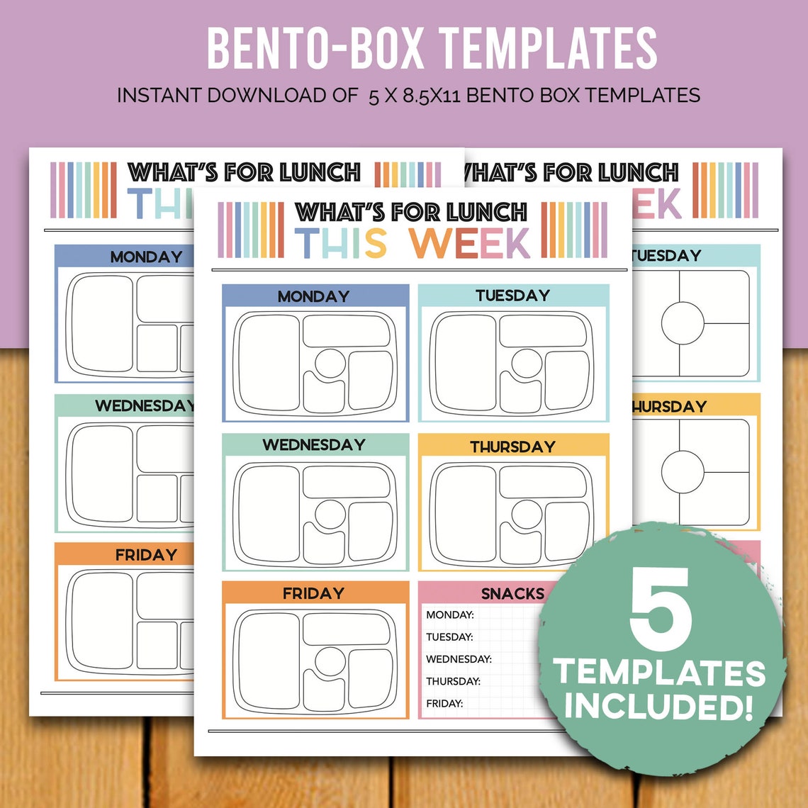 Bento Box Lunch Templates 5 Layouts Included Yumbox - Etsy