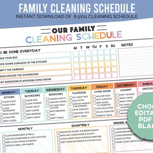 Family Cleaning Schedule Chore Schedule Deep Clean - Etsy