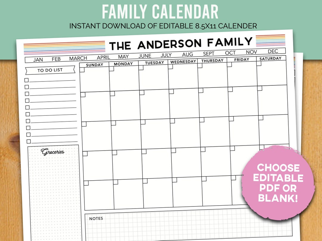 Family Calendar - Editable or Blank! - 8.5x11" Printable Calendar ...