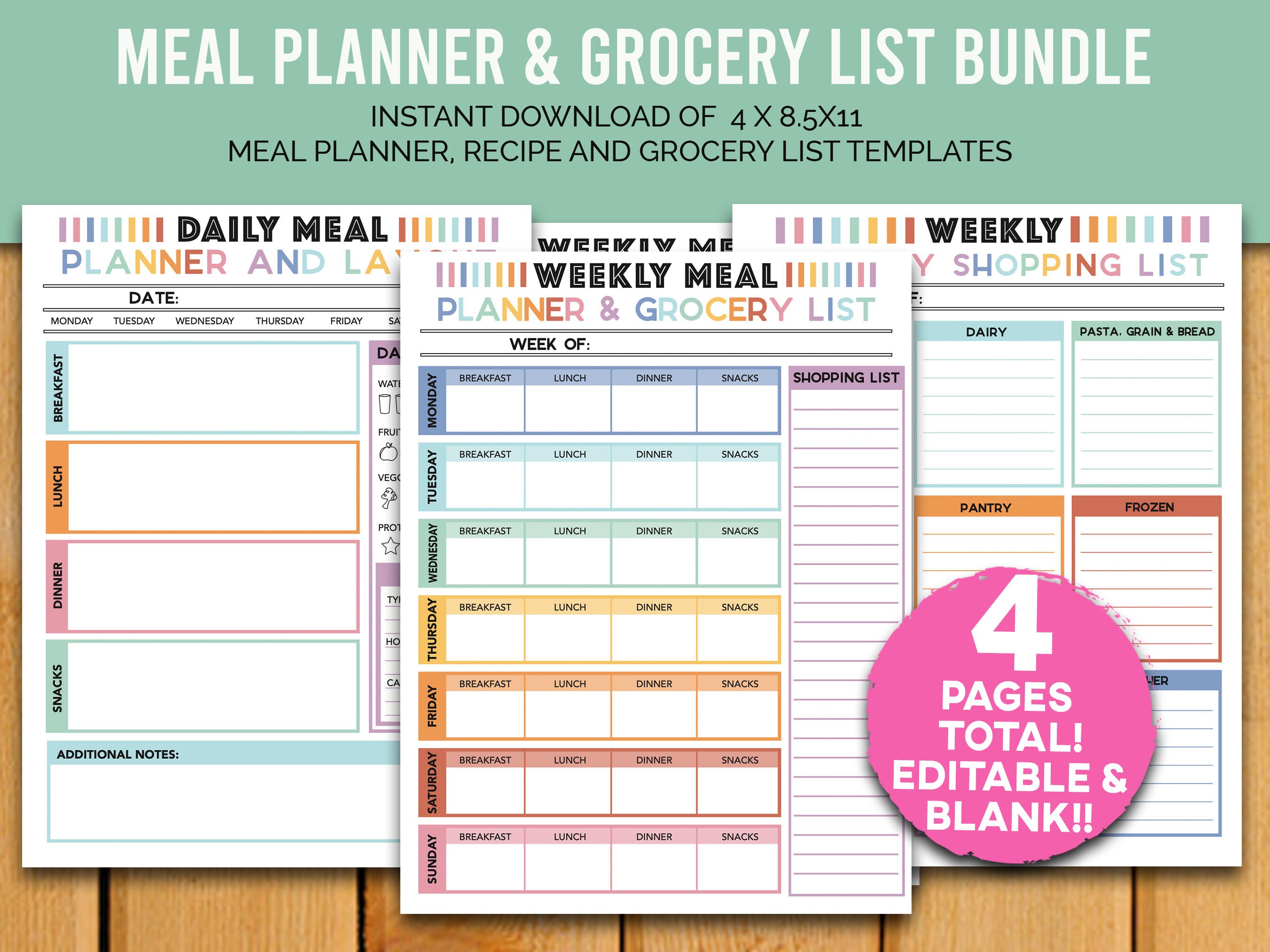 Meal Planner & Grocery List Template Angie's List Editable AND Blank ...