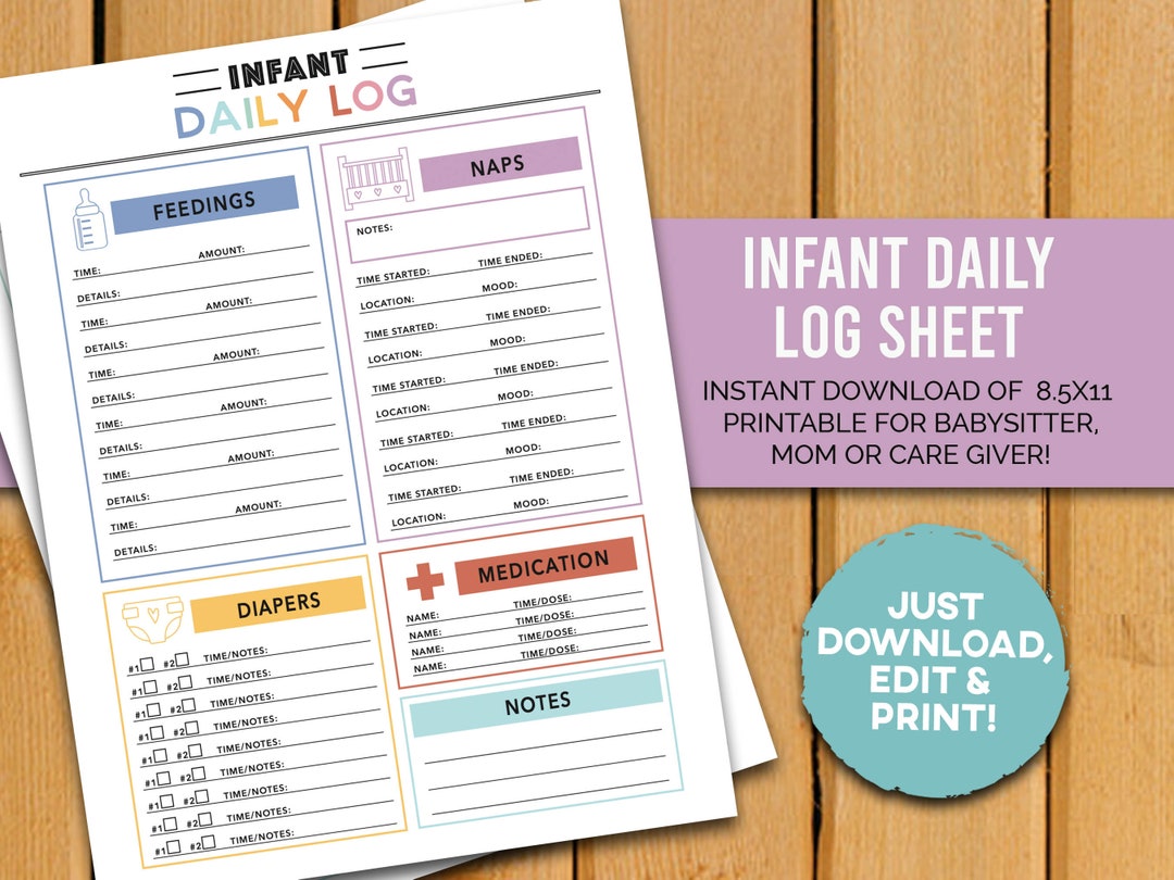 Infant Daily Log - Baby Schedule Guide - 8.5x11 Printable - INSTANT ...