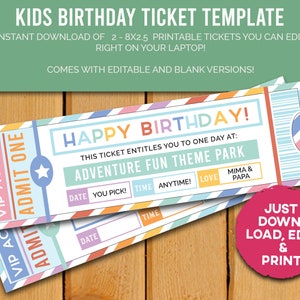 KIDS Birthday Ticket Template Experience, Theme Park, Show, Concert ...
