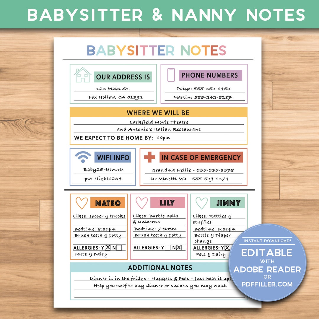 Babysitter BUNDLE Notes | Nanny Notes | Caregiver Printable - 8.5x11 ...