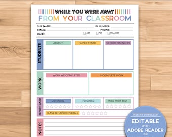Printable Substitute Note With Pencils , While You Were Away - Etsy