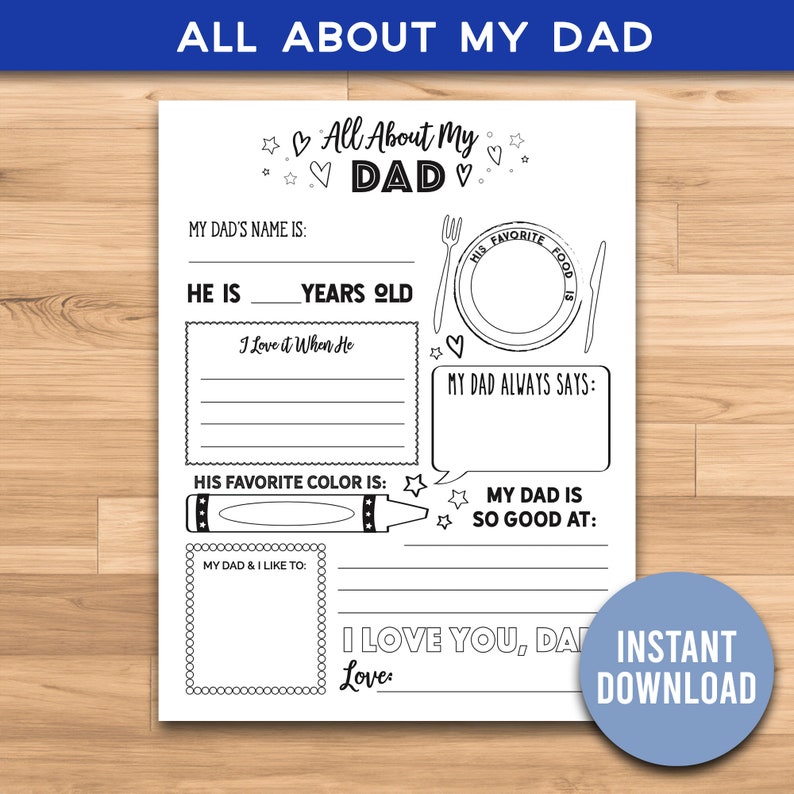 All About DAD | Fathers Day Printable| Fathers Day Gift| Fill-in-the ...