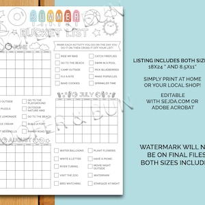 Kids Summer Bucket List Poster - COLOR in Yourself! Fun Summertime ...