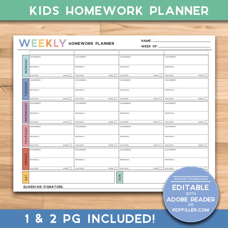 Homework Planner - Etsy