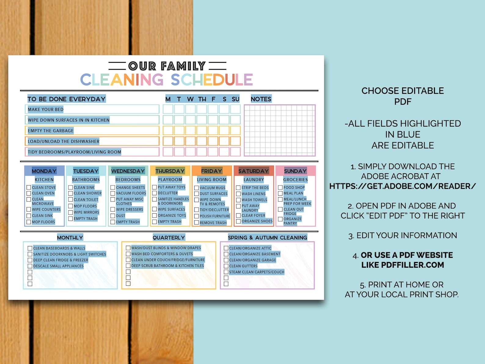 Family Cleaning Schedule Chore Schedule Deep Clean - Etsy