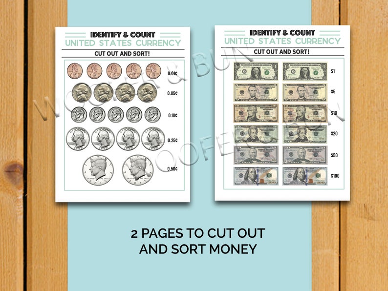 Kids US Currency Learning Pages - Count and Identify US Money - Paper ...