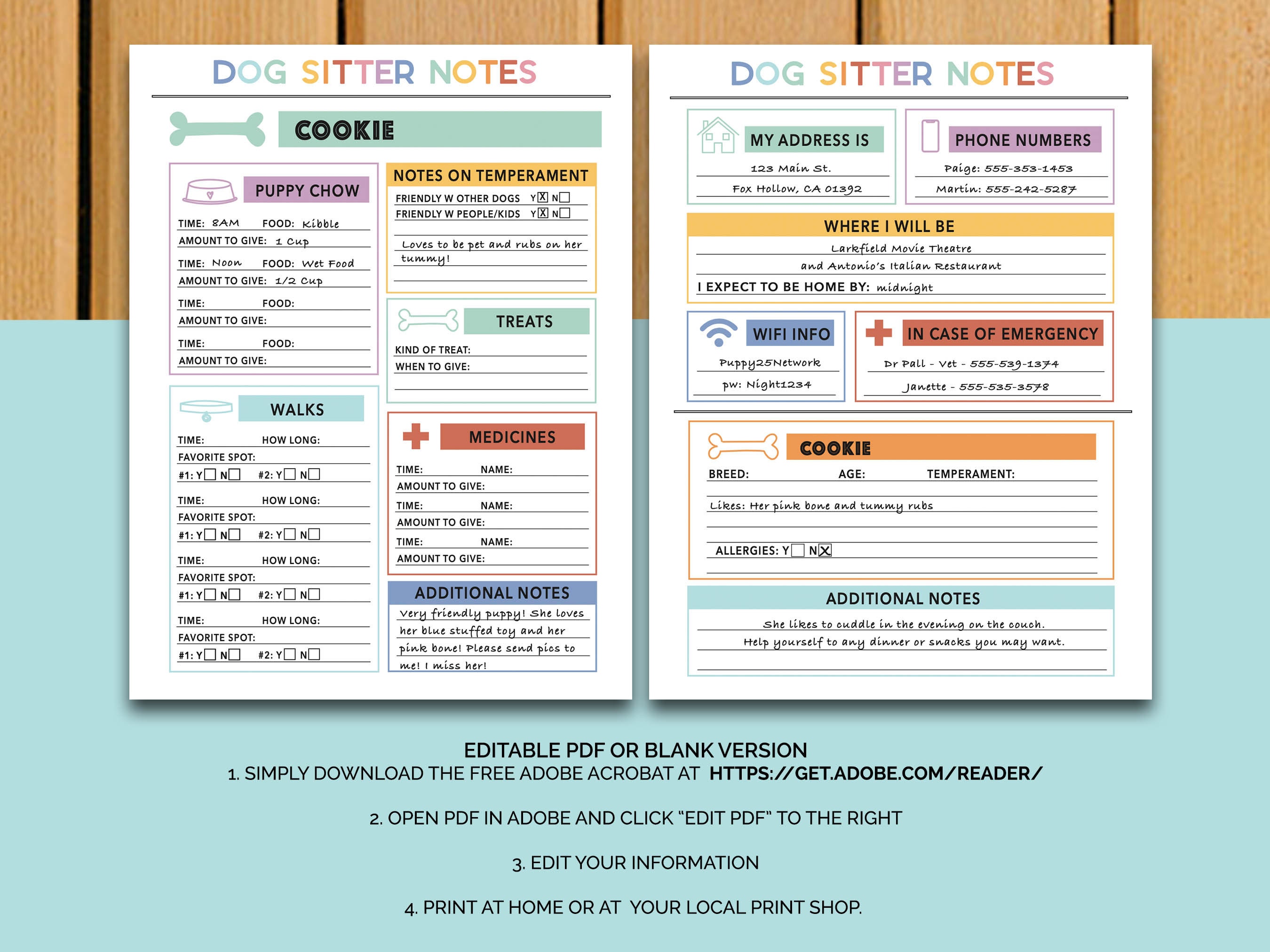 Dog Sitter Printable - 2 X 8.5x11 Info Sheets for Pet Sitter - Puppy ...