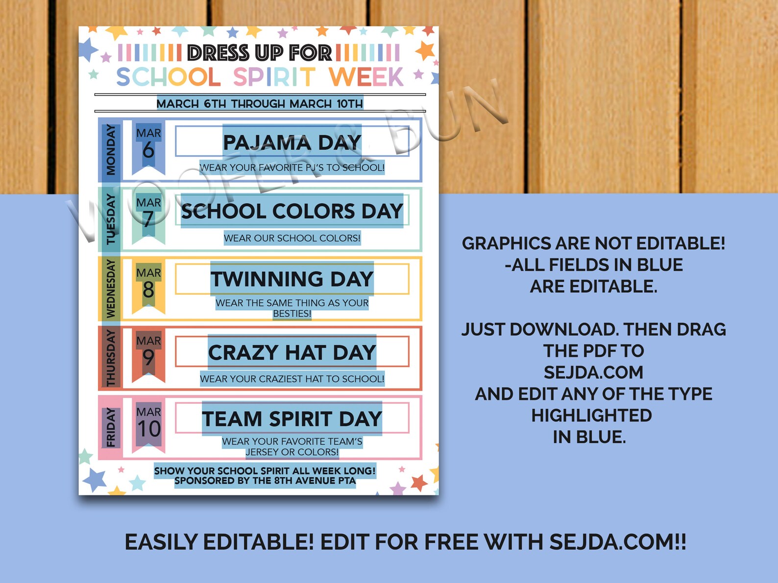 School Spirit Planner & Template 8.5x11 Elementary Teacher PTA PTO ...