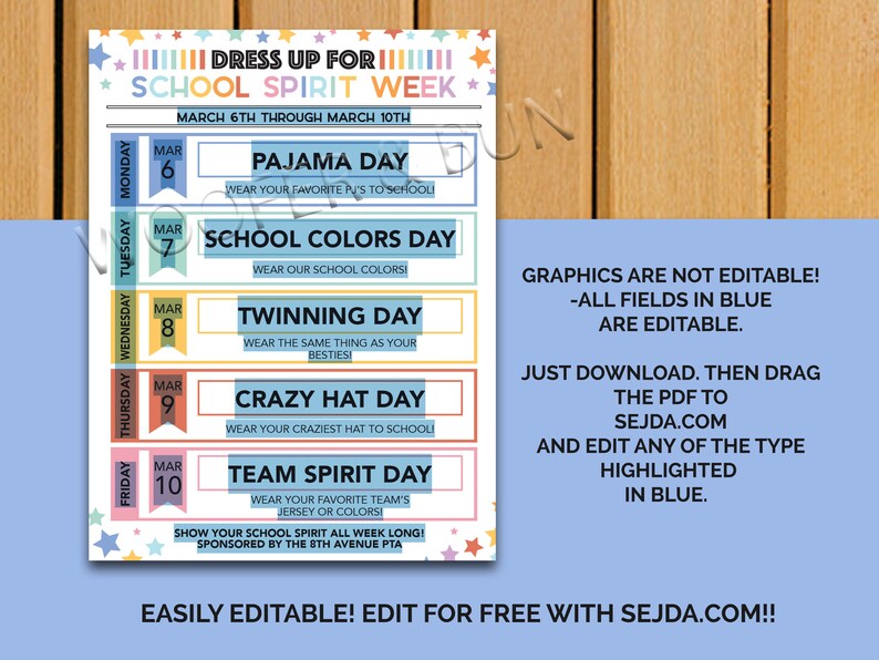 School Spirit Planner & Template 8.5x11 Elementary Teacher PTA PTO ...