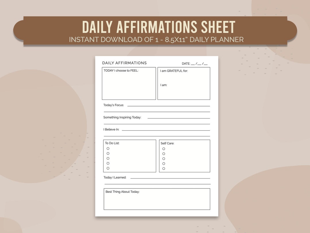 Daily Affirmations 8.5x11 Printable PDF - Etsy