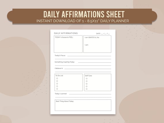 Daily Affirmations 8.5x11 Printable PDF | Etsy