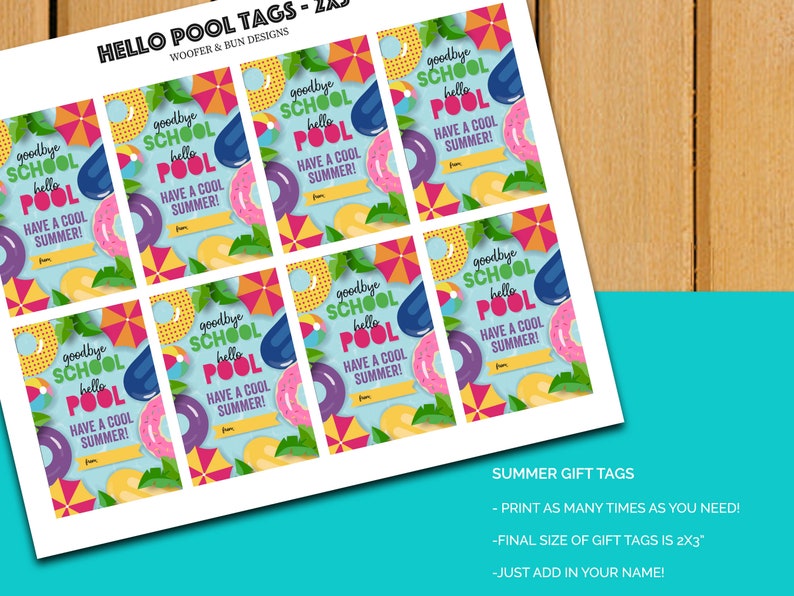 Goodbye School Hello Pool Tags - Summer Break Goody Bag Gift Tags ...