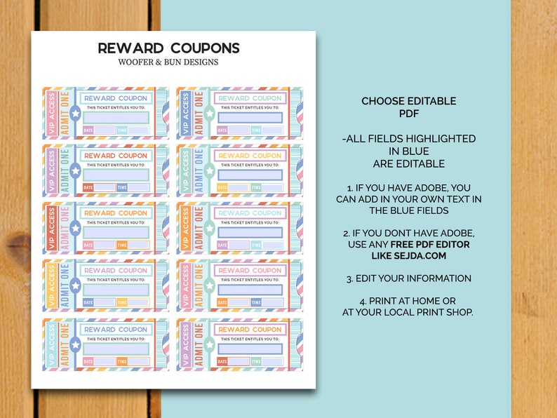 Kids Reward Coupons, Reward Bucks, Chore Coupons, Mom Bucks, Printable ...