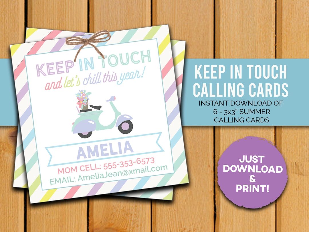 Keep in Touch Calling Card, Summer Camp Info Card, Kids Business Card ...