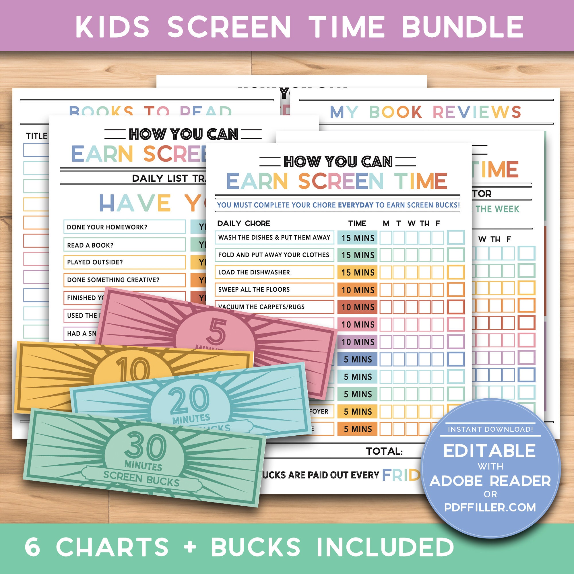 Screen Time Checklist for Kids & Teens - Kids Chore Chart - How to Earn ...