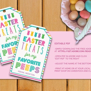 Easter Treats Goody Bag Tag - Class Treat Favor - Peeps & Candy ...