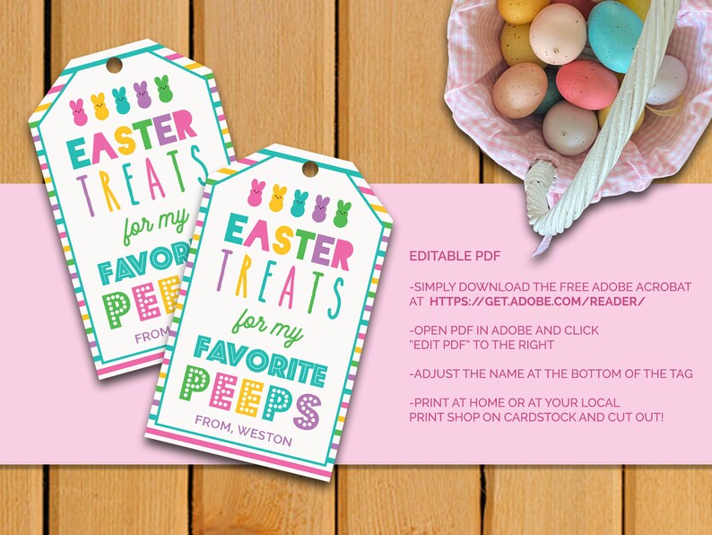 Easter Treats Goody Bag Tag - Class Treat Favor - Peeps & Candy ...