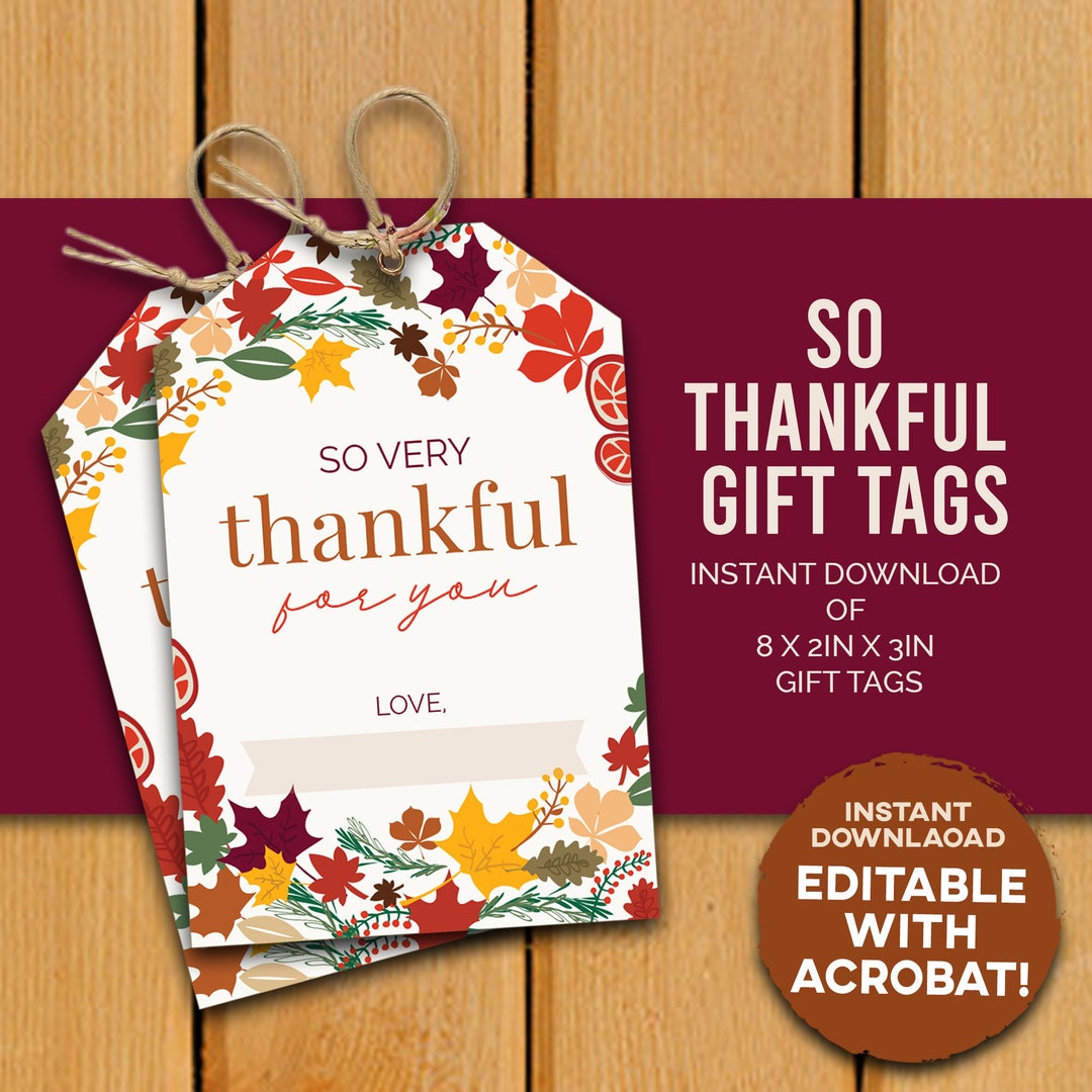 So Thankful Thanksgiving Gift Tag | Friendsgiving Tag | Thanksgiving ...