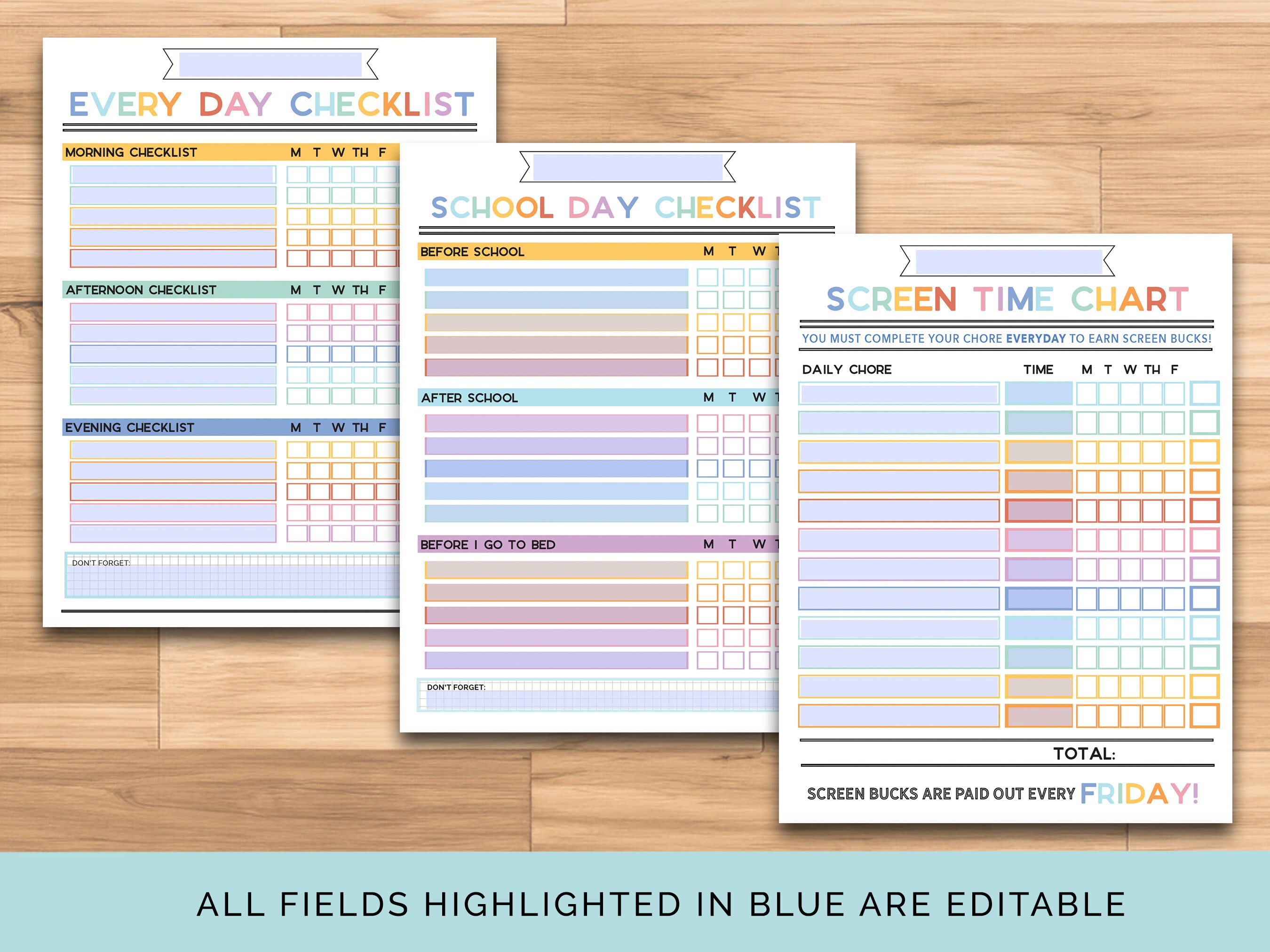Kids Chore Chart Allowance Chart Reward Responsibility Screen Time ...