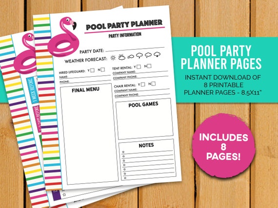 Pool Party Planner Pages 8.5x11 PRINTABLE Summer End of | Etsy