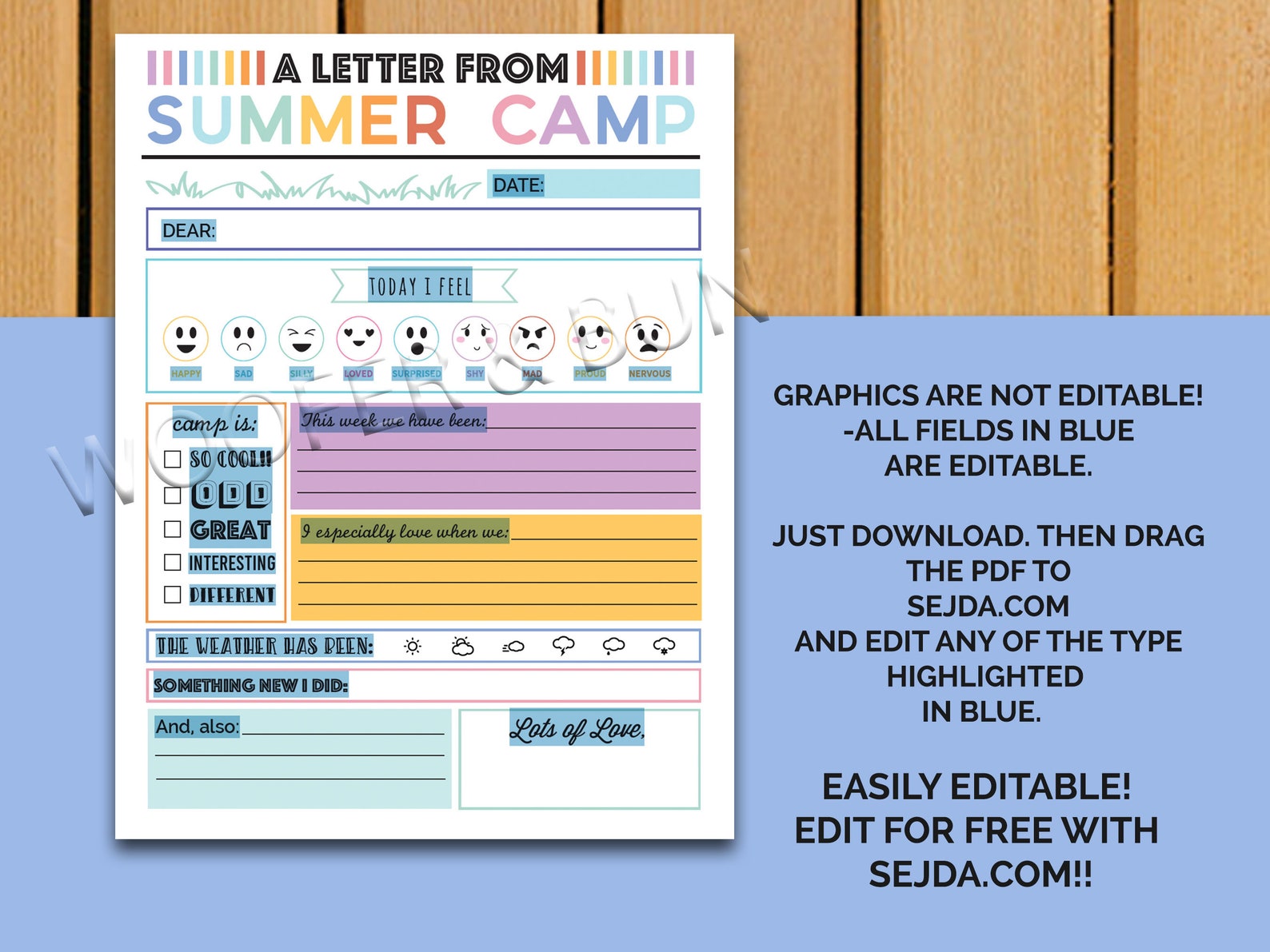 Letters From Summer Camp, Camp Letter Template, Kids Summer Camp ...