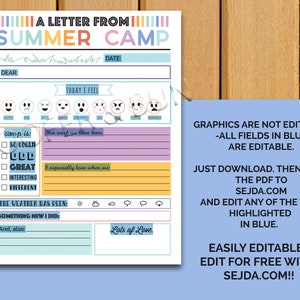 Letters From Summer Camp, Camp Letter Template, Kids Summer Camp ...
