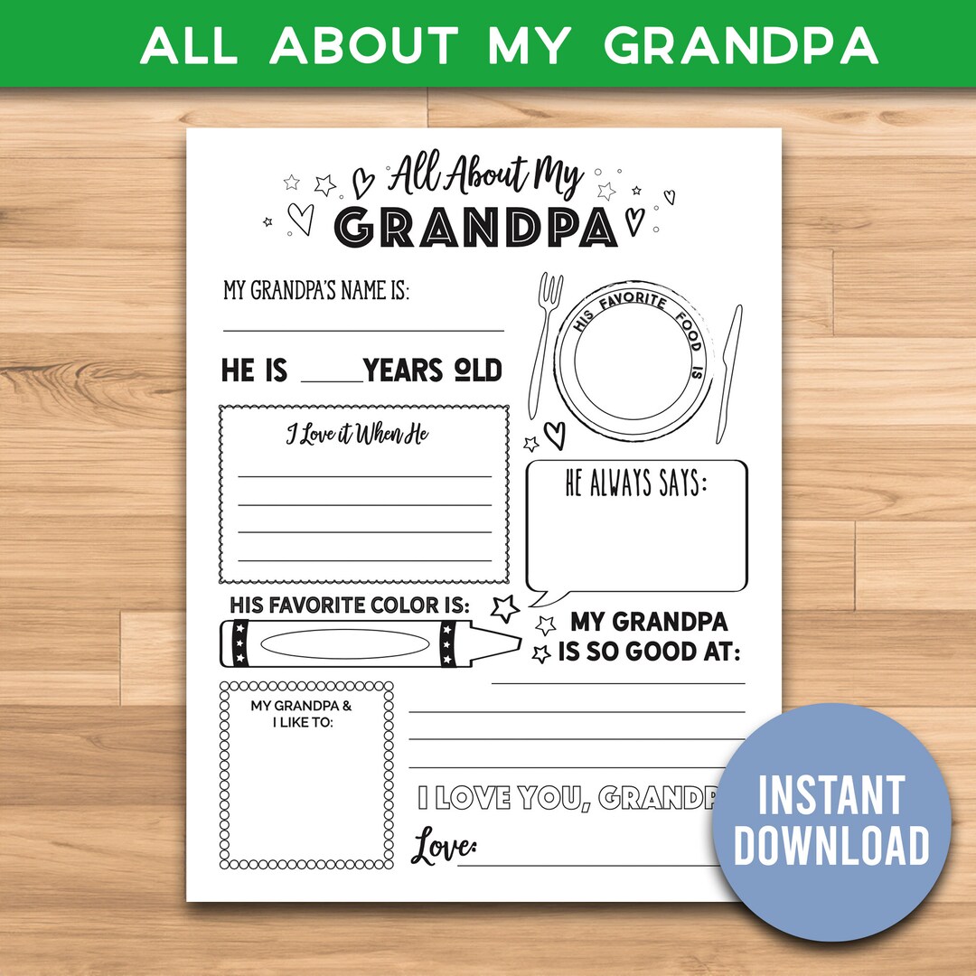 All About Grandpa | Fathers Day Printable | Fathers Day Gift | Grandpa ...