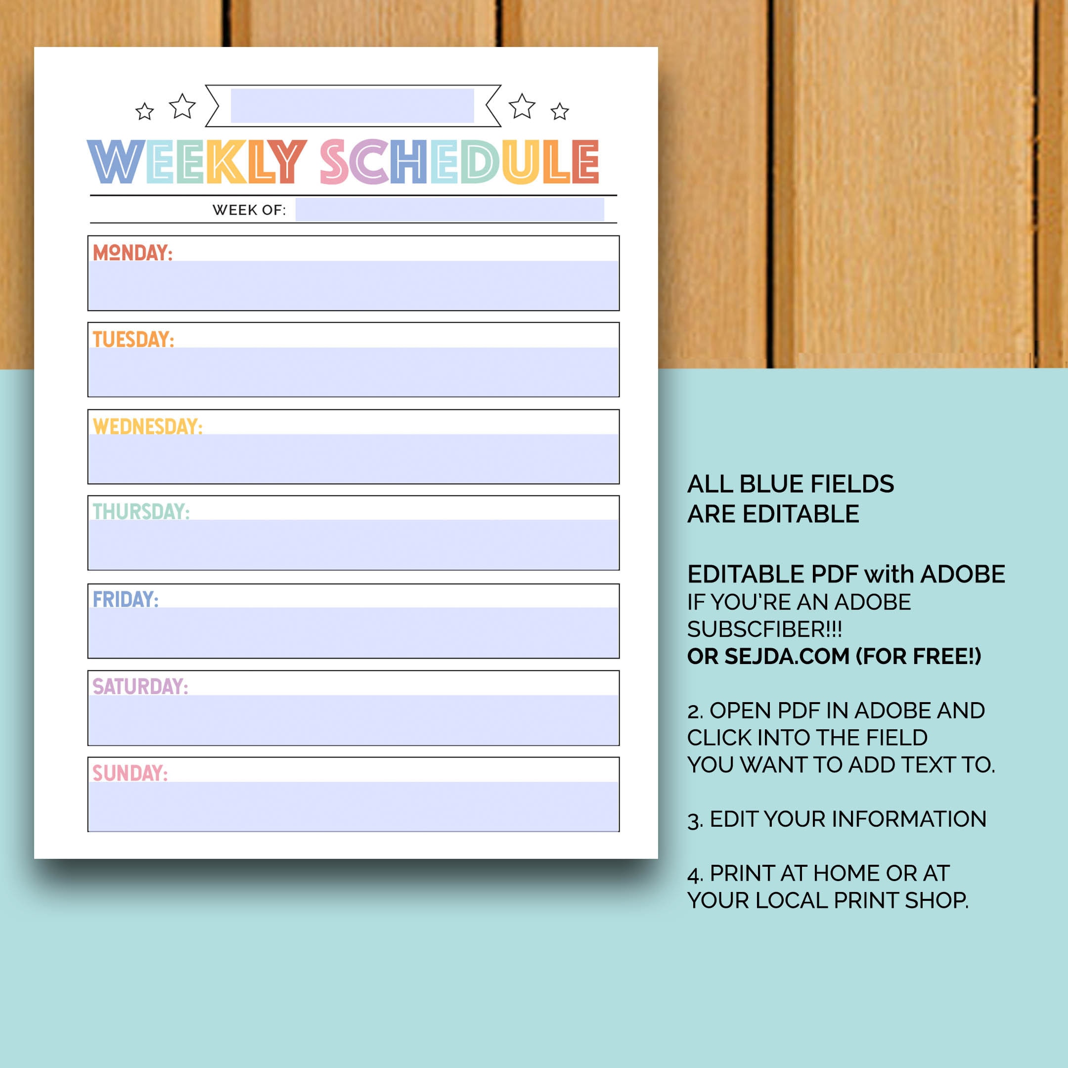 KIDS Weekly Schedule, Kids Week at A Glance, Rainbow Kids Weekly Layout ...