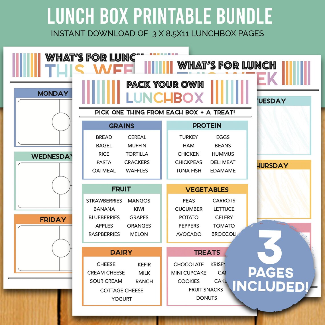Kids Lunch Box Planner Bundle - 3pages - School Lunch Choices for Kids ...