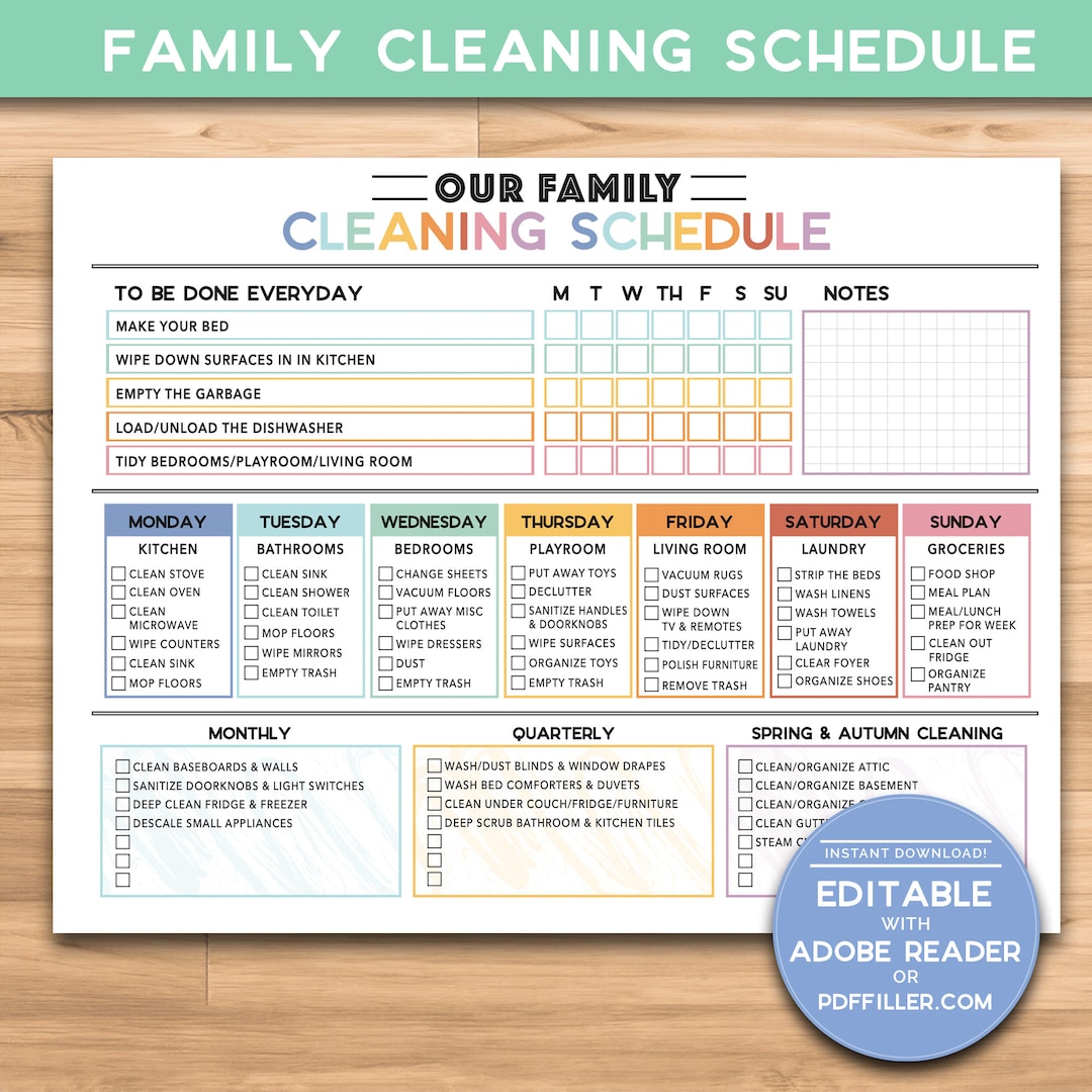 Family Cleaning Schedule - Chore Schedule - Deep Clean, Sanitize and ...