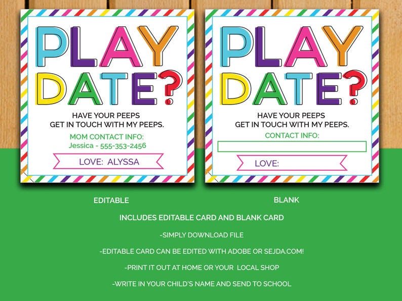 Kids Summer Play Date Cards, Kids Calling Cards, End of School Year ...