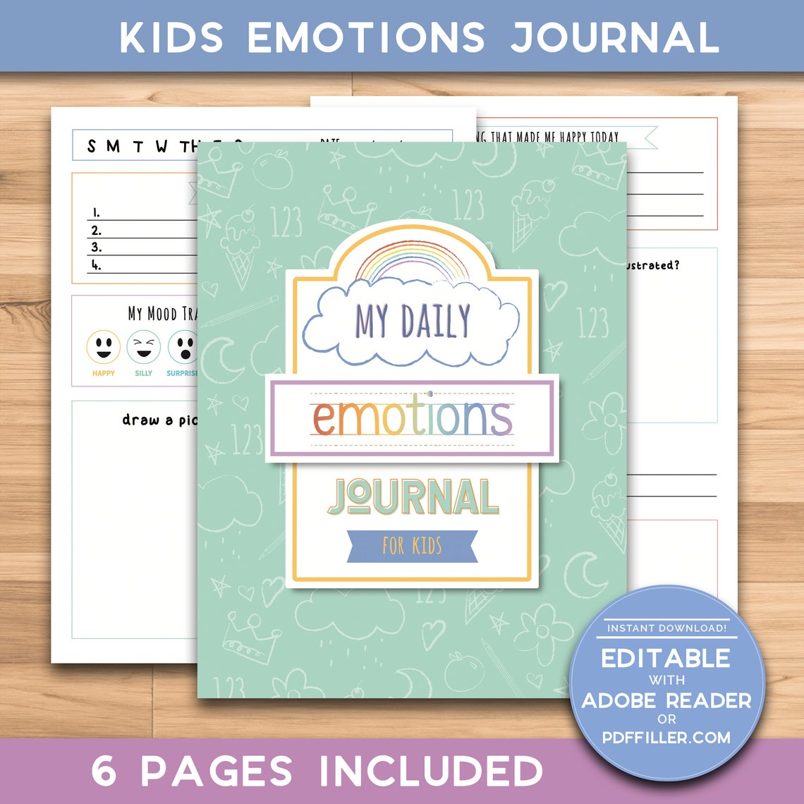 Kids/tweens Emotions and Gratitude Journal - 8.5x11 - INSTANT Download ...