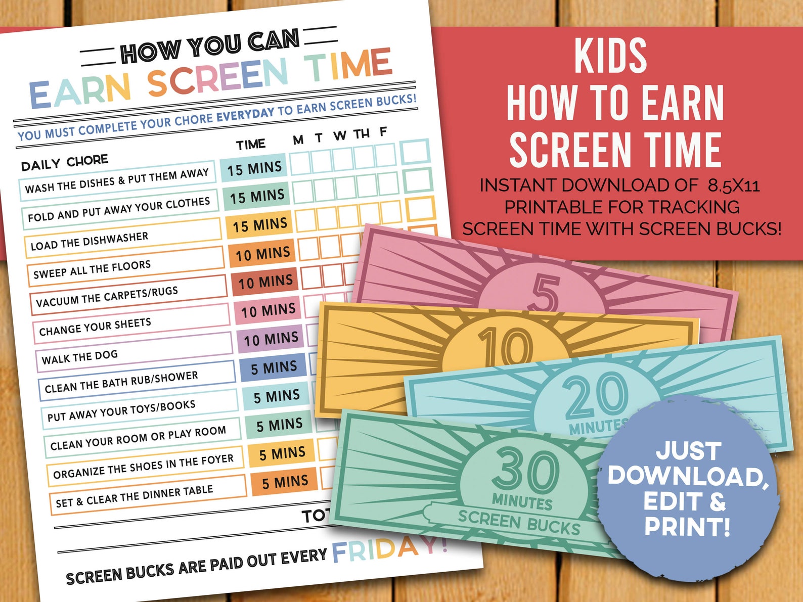 Screen Time Checklist Kids & Teens How to Earn Screen Time - Etsy