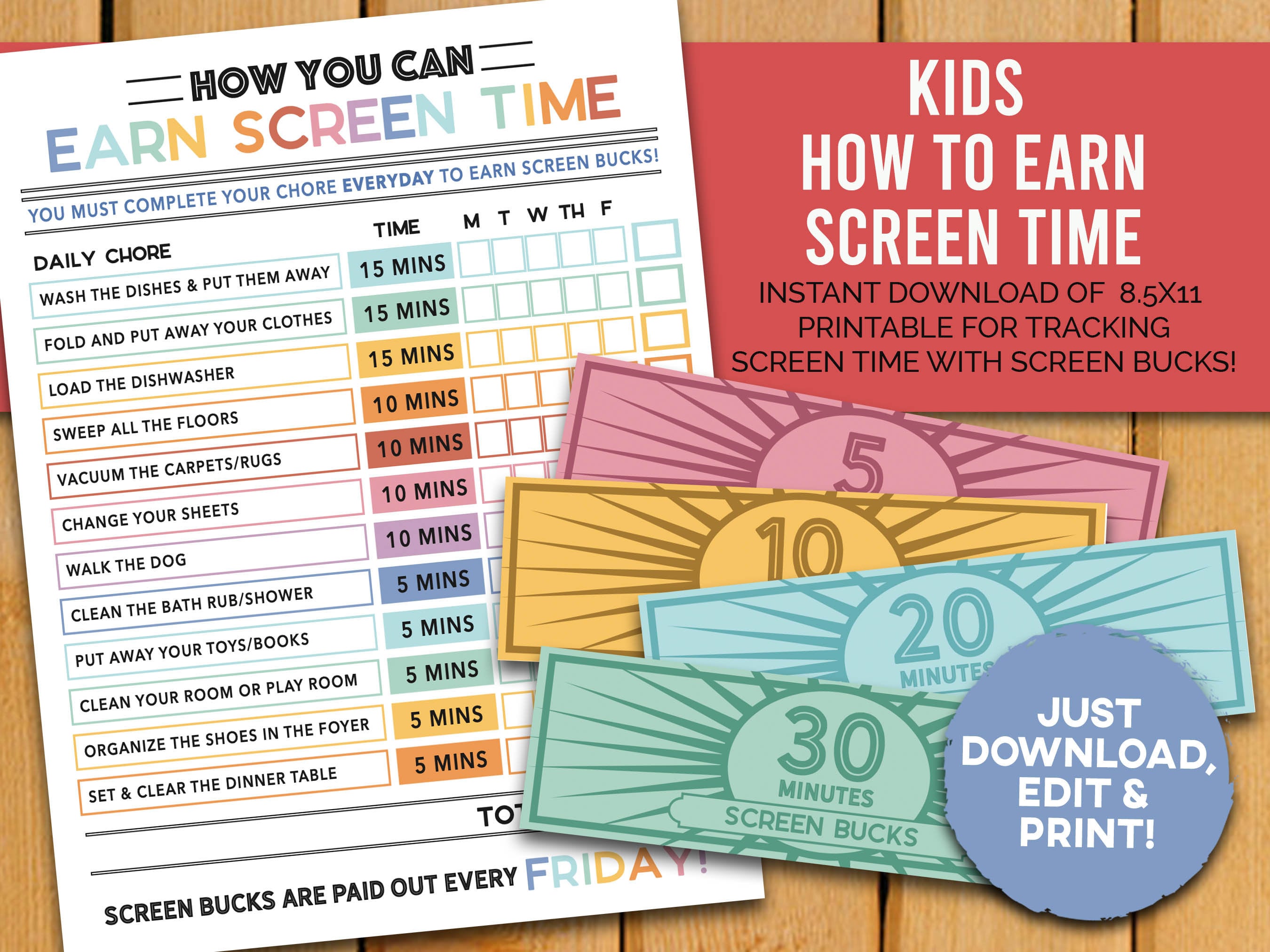 Screen Time Checklist Kids & Teens How to Earn Screen Time - Etsy Canada