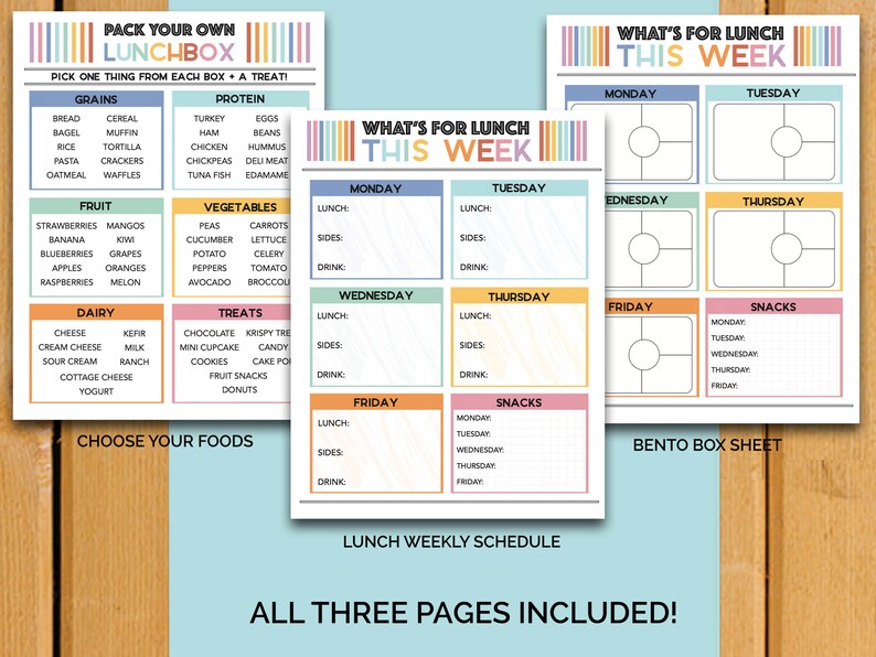 Kids Lunch Box Planner Bundle - 3pages - School Lunch Choices for Kids ...